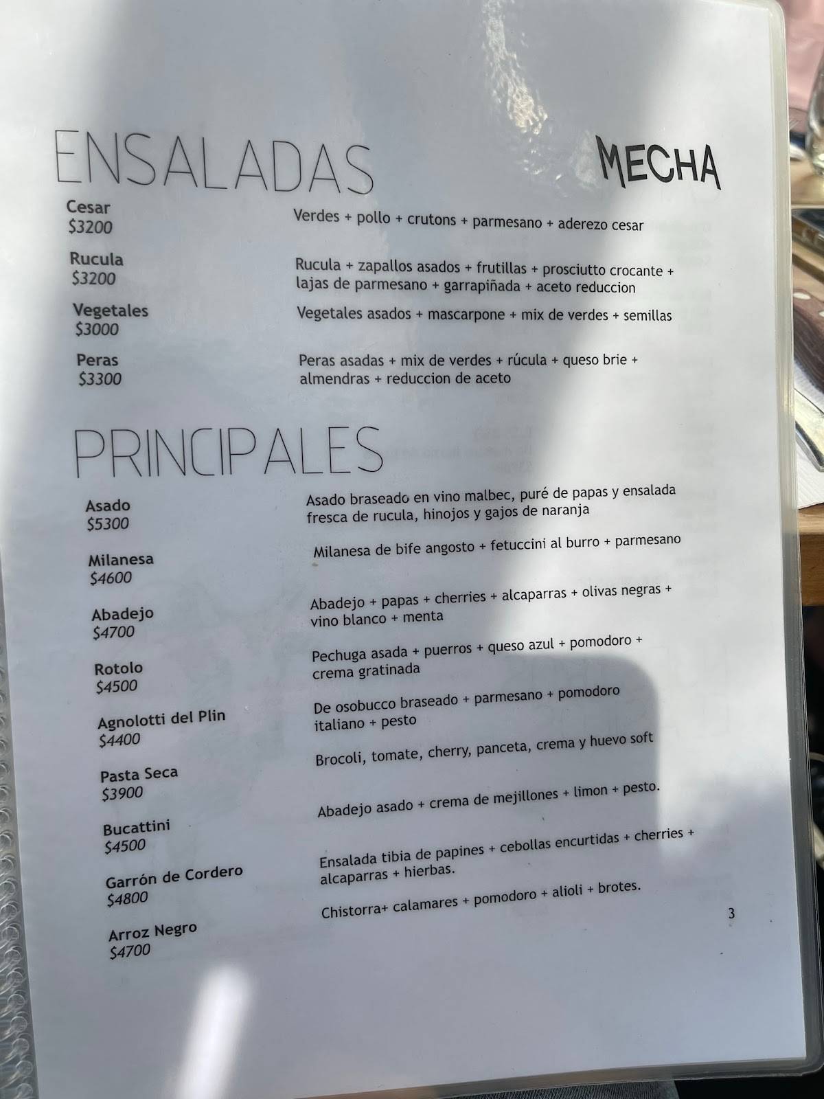 Carta de parrilla Mecha Fuego Porteño, Buenos Aires
