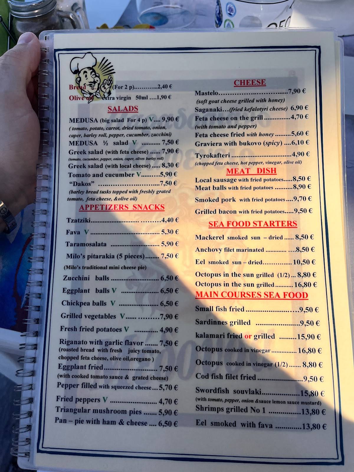 Menu at Medusa, Milos