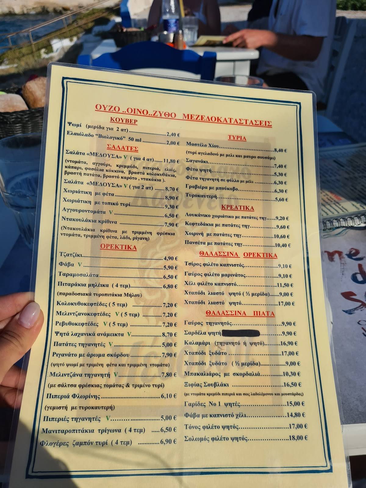 Menu at Medusa, Milos