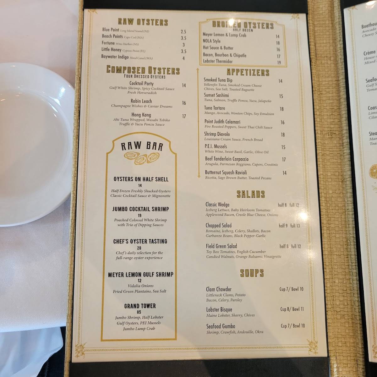 Menu at Coastal Fish Company restaurant, Memphis