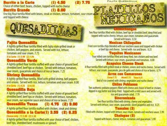 Menu at El Mariachi Mexican Restaurant, Metter