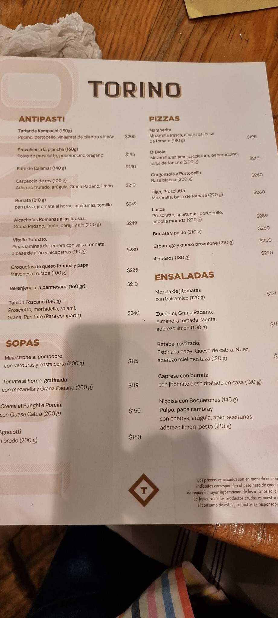 Carta de Cafe Torino Santa Fe, Ciudad López Mateos, Vasco de Quiroga 3200