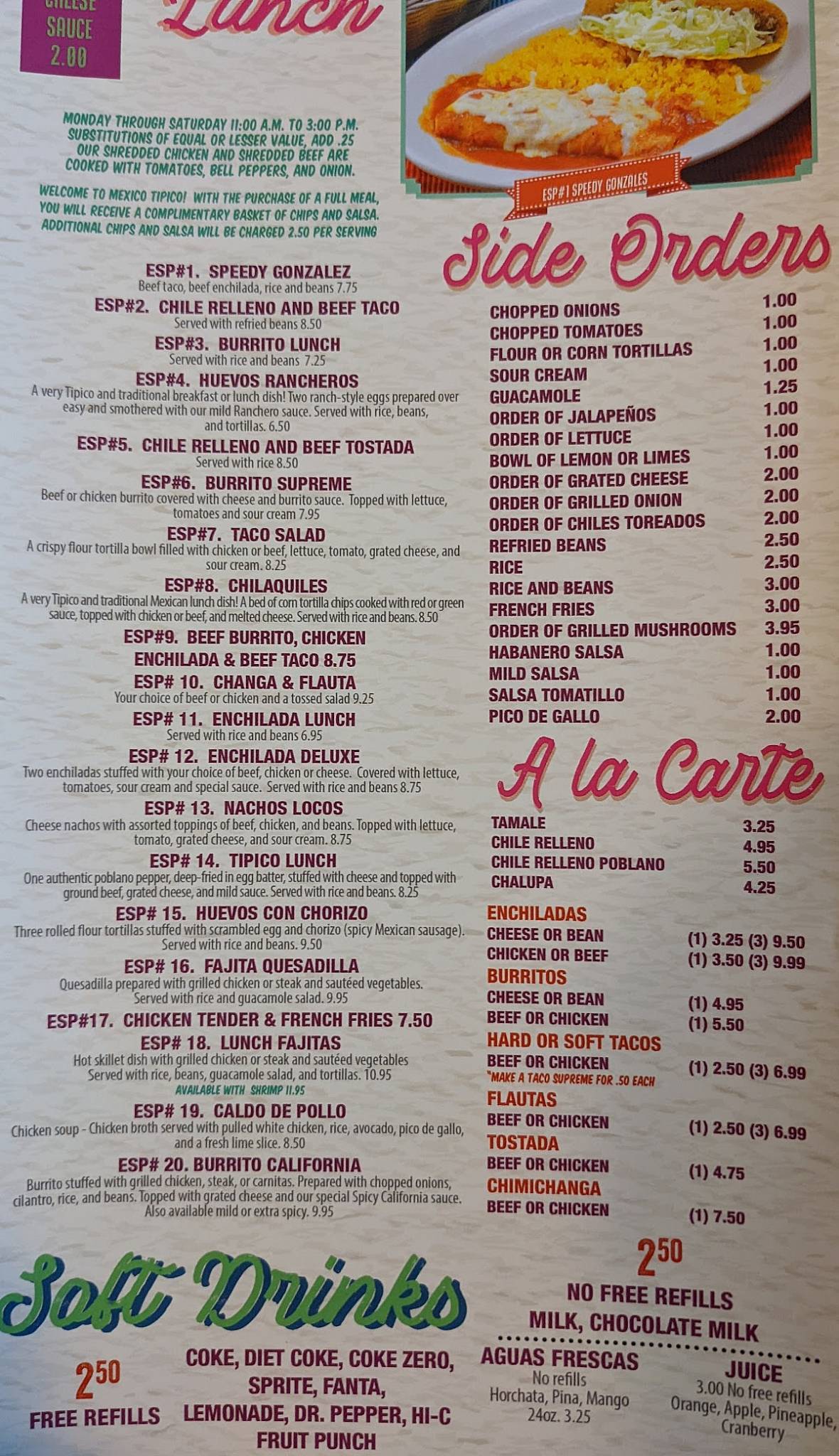 Menu at Mexico Tipico Mexican Restaurant, Prattville, E Main St