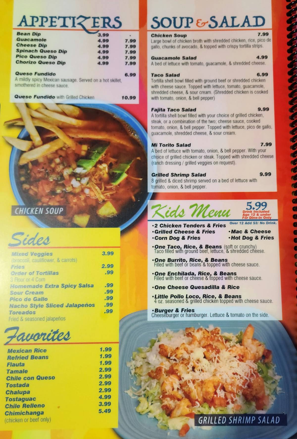 Menu at Mi Torito Mexican Restaurant Galena, Galena