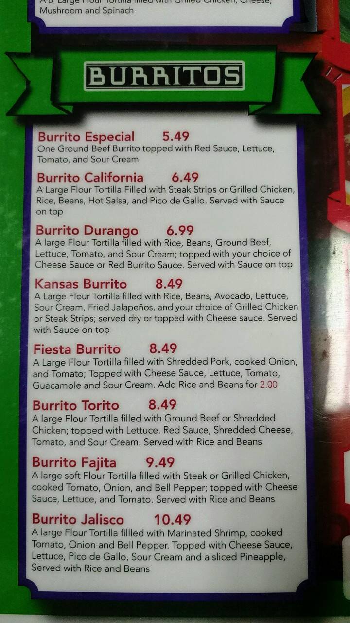 Menu at Mi Torito Mexican Restaurant Galena, Galena