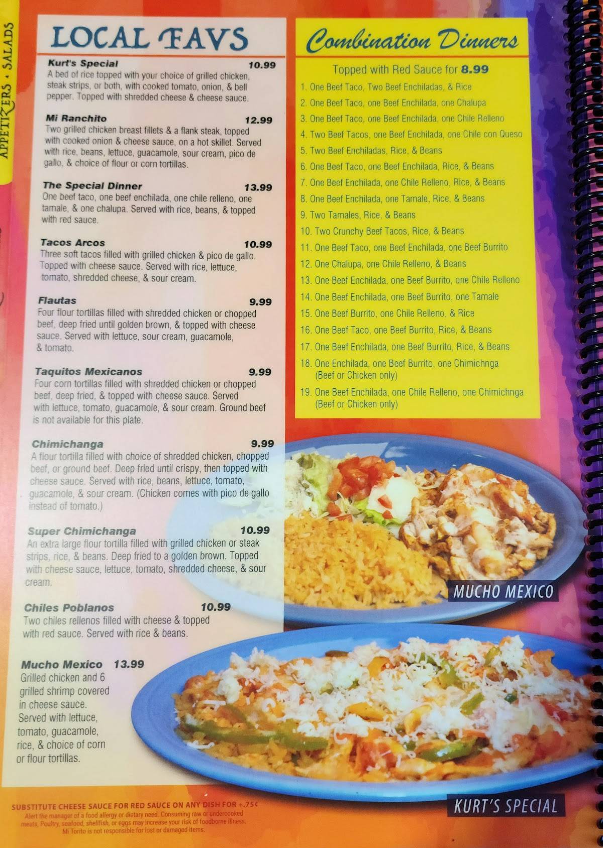 Menu at Mi Torito Mexican Restaurant Galena, Galena