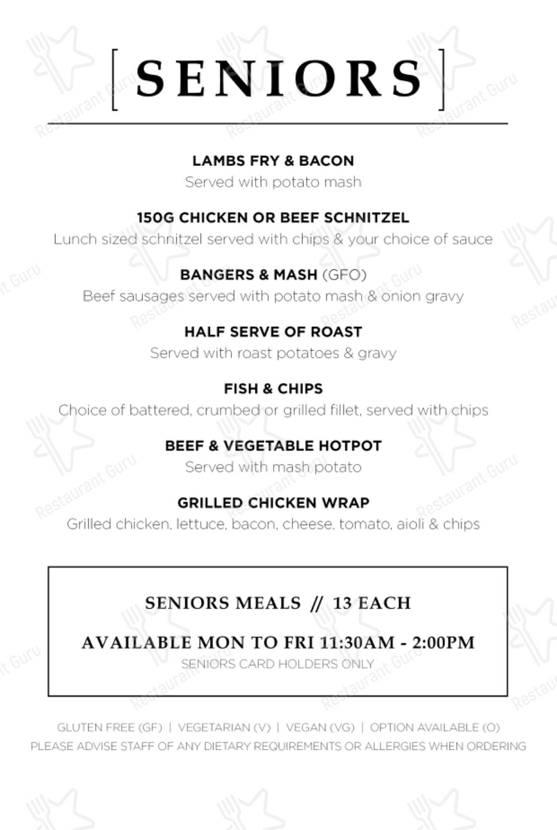 Menu at Midway Tavern restaurant, Elizabeth Downs