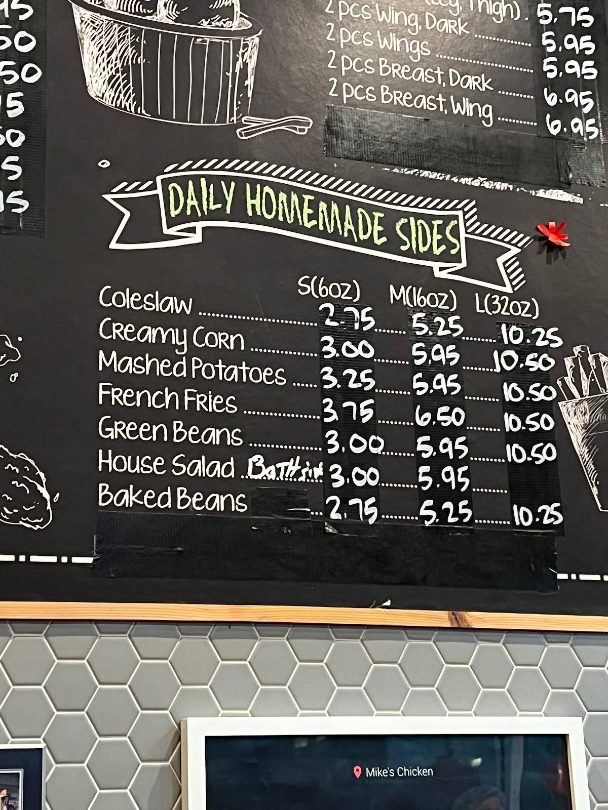 Menu at Mike's Chicken restaurant, Dallas, Maple Ave