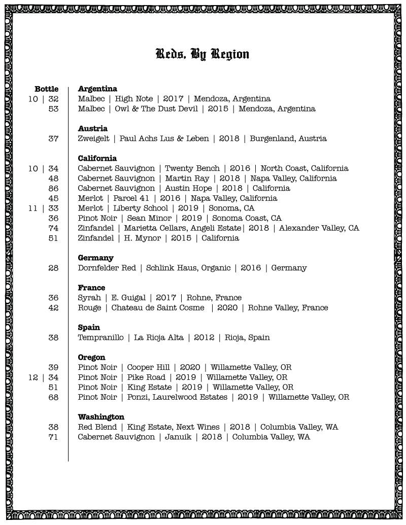 Menu at Kegel's Inn restaurant, West Allis