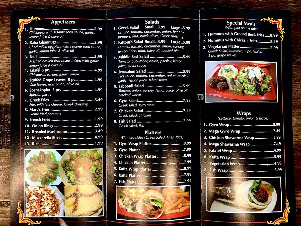 Menu at Milya Cafe, Blue Ash