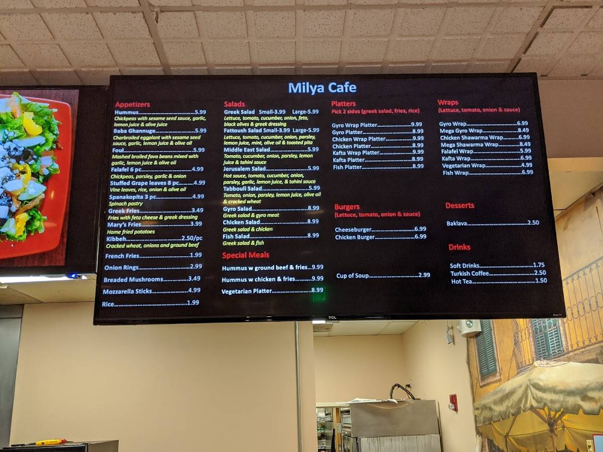 Menu at Milya Cafe, Blue Ash
