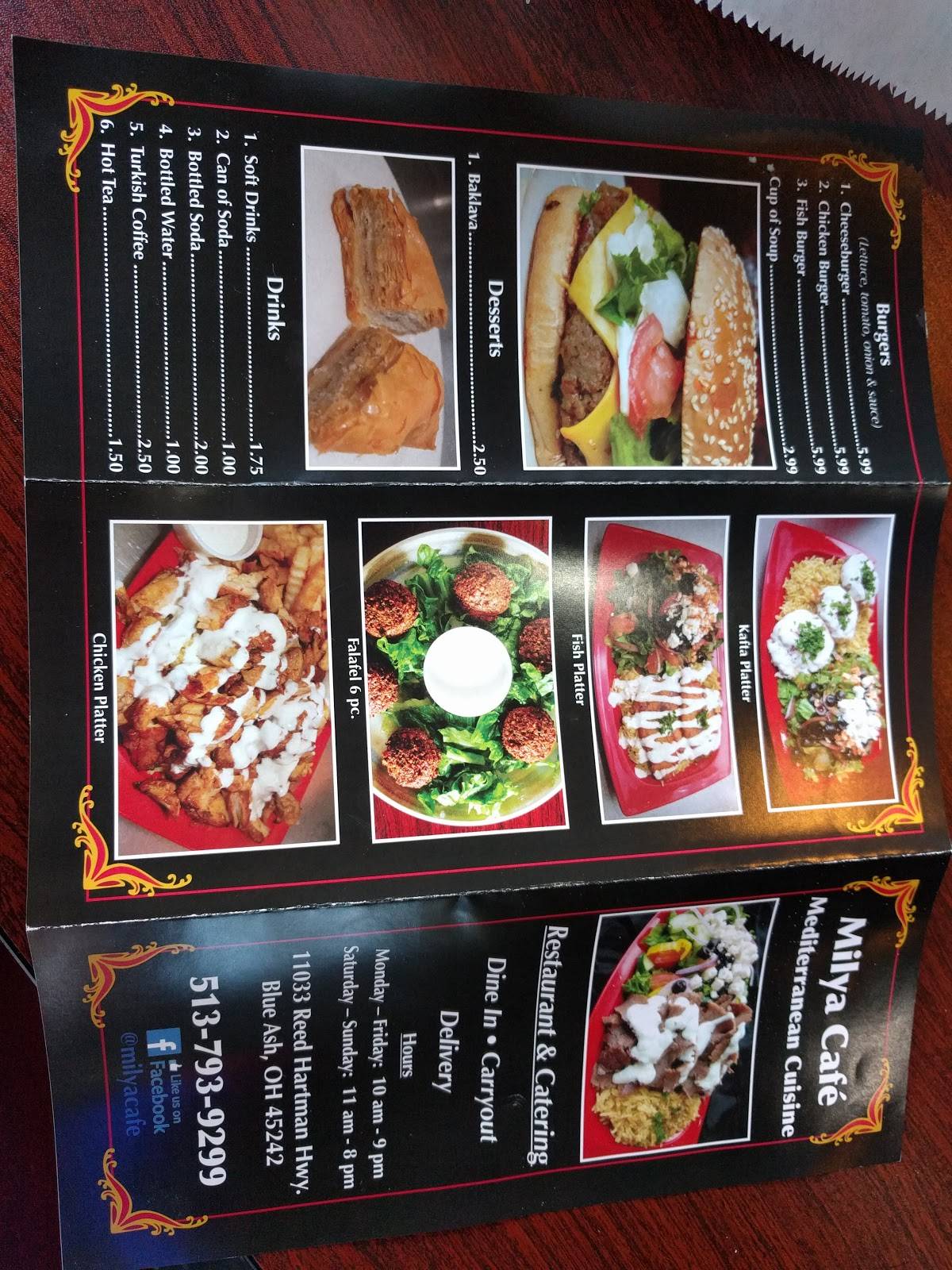 Menu at Milya Cafe, Blue Ash