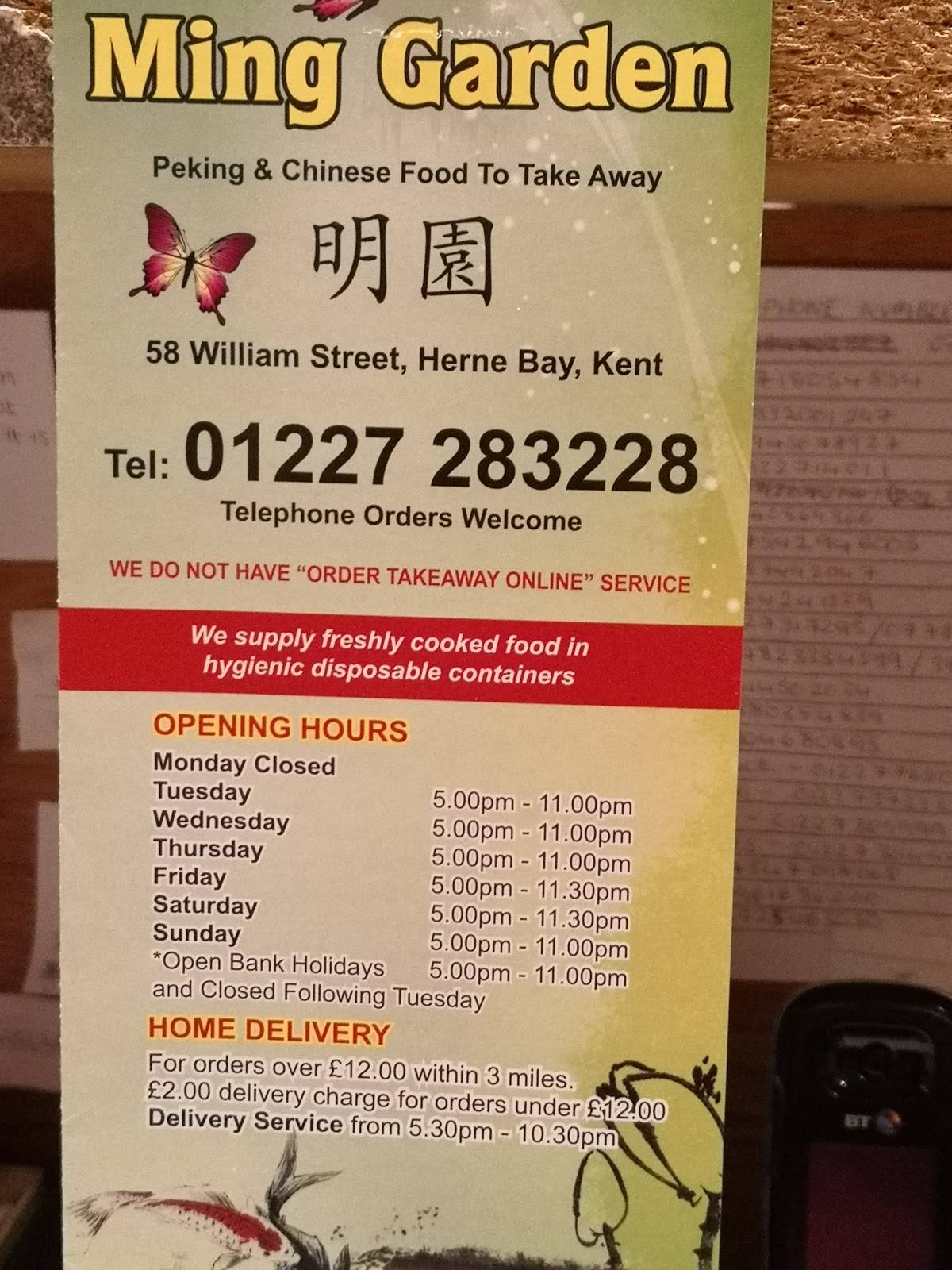 Menu at Ming Garden fast food, Herne Bay