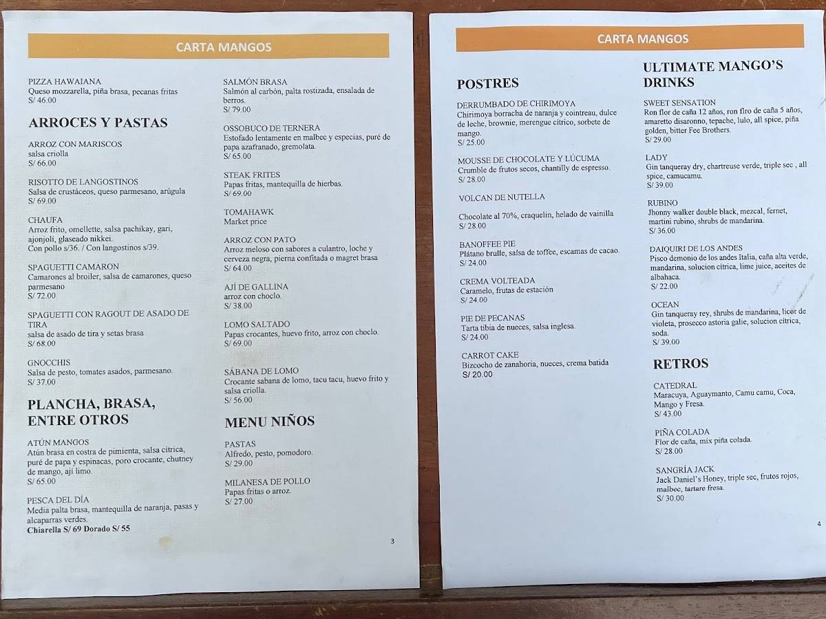 Carta de Mangos Restaurante, Miraflores, Malecón de la Reserva N° 610 ...
