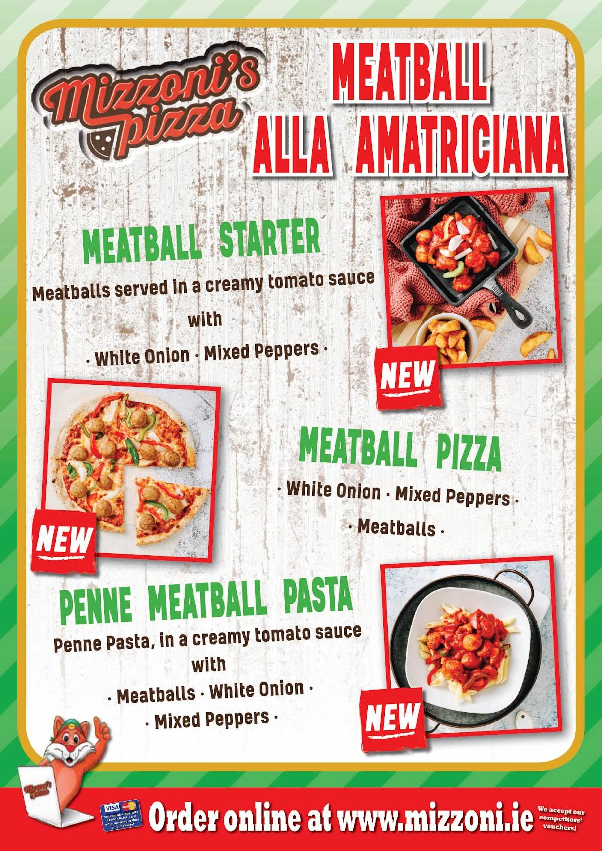 Menu at Mizzoni's Pizza & Rama Take Away pizzeria, Ballyjamesduff