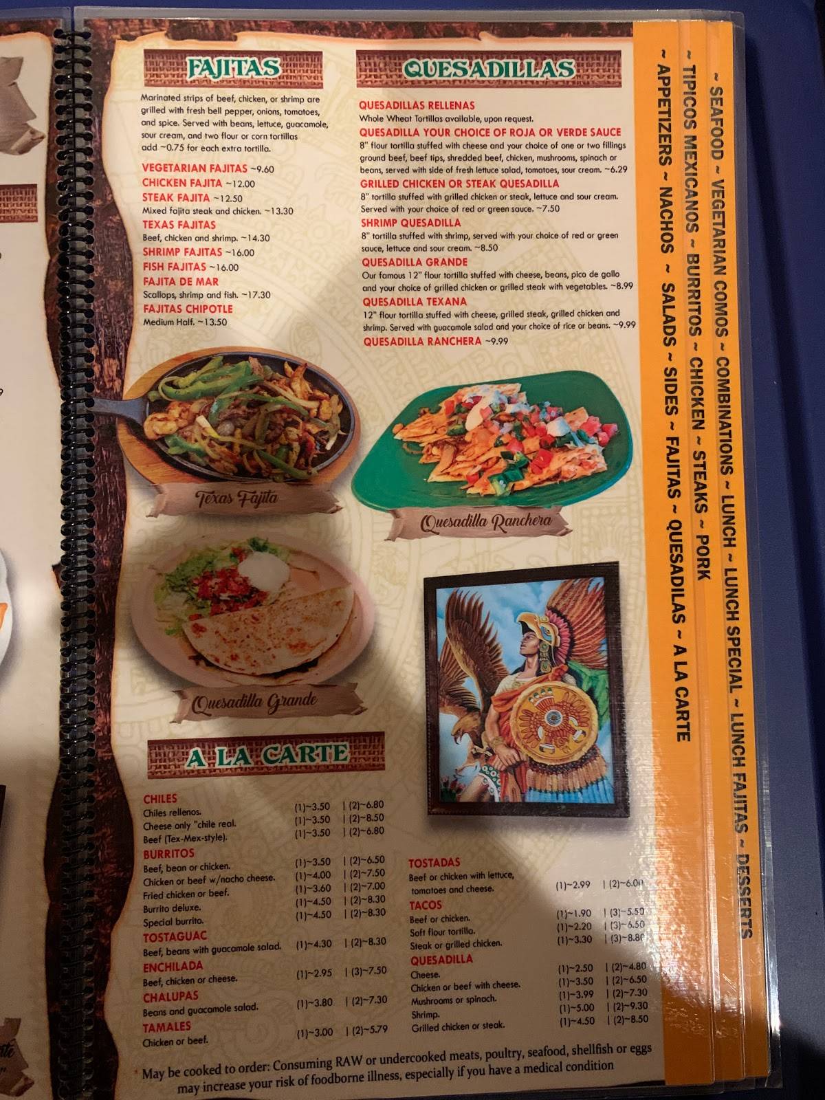 Menu at La Carreta restaurant, Mocksville