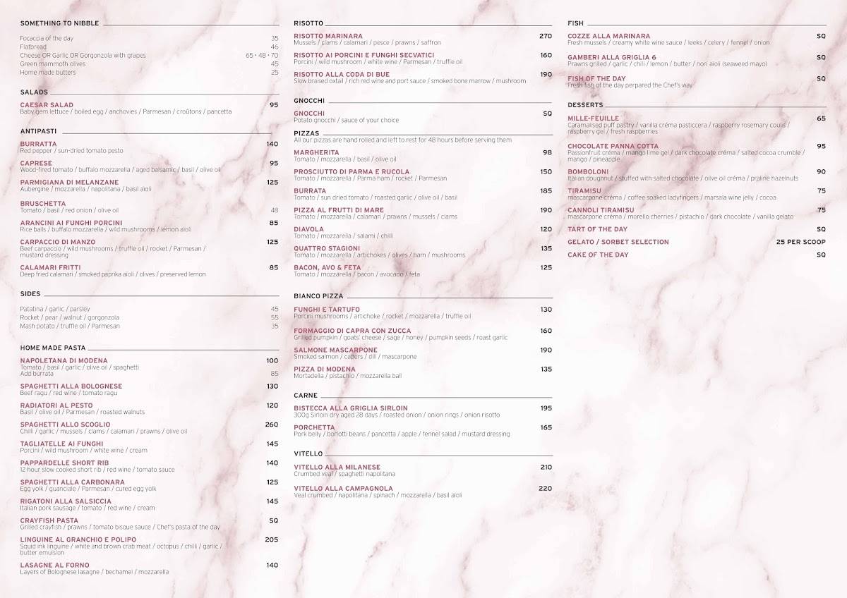 Menu at Modena Italian Eatery restaurant, Randburg