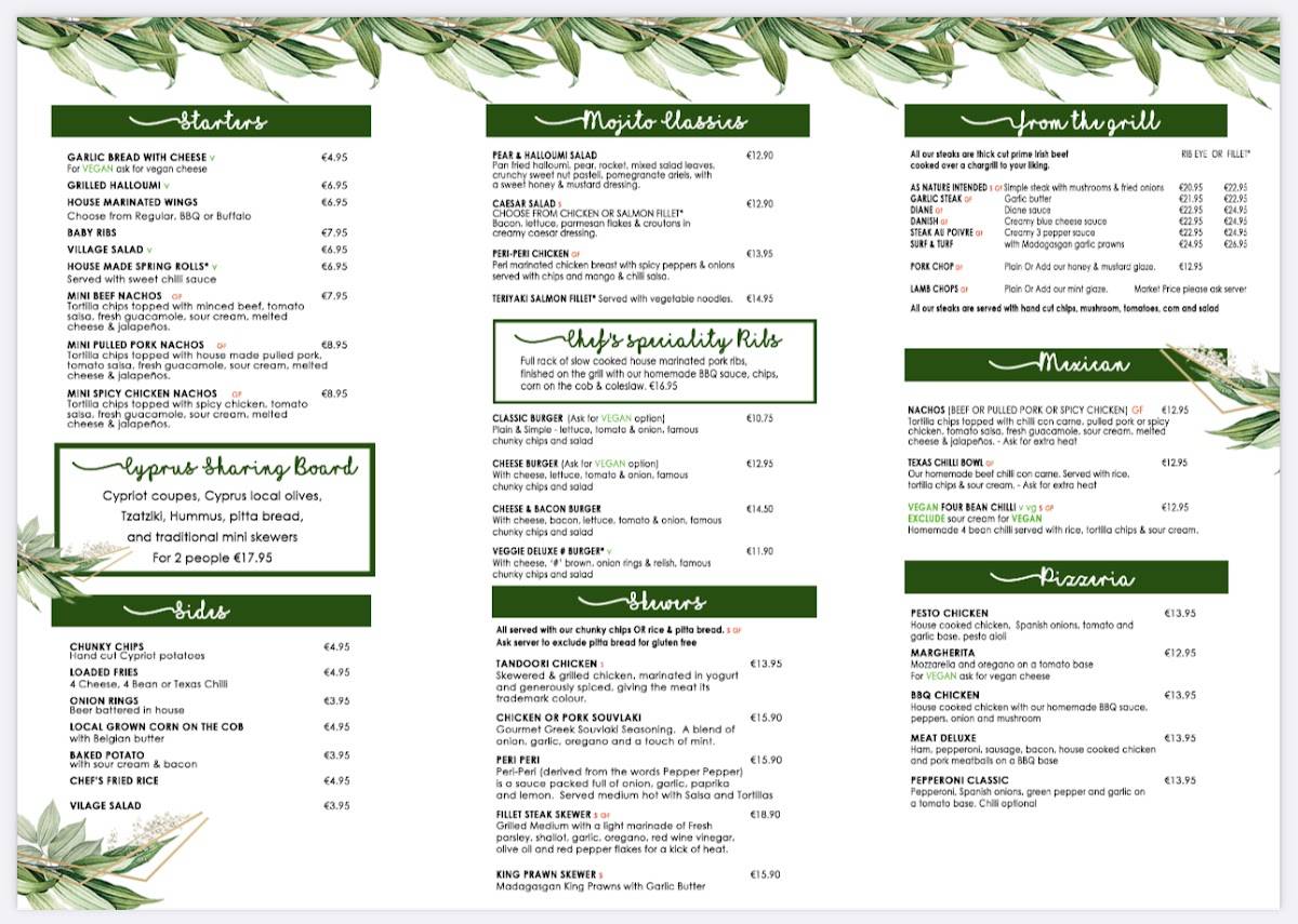 Menu at Mojito Bar & Grill, Pernera, 18 Aphrodite street Pernera Protaras