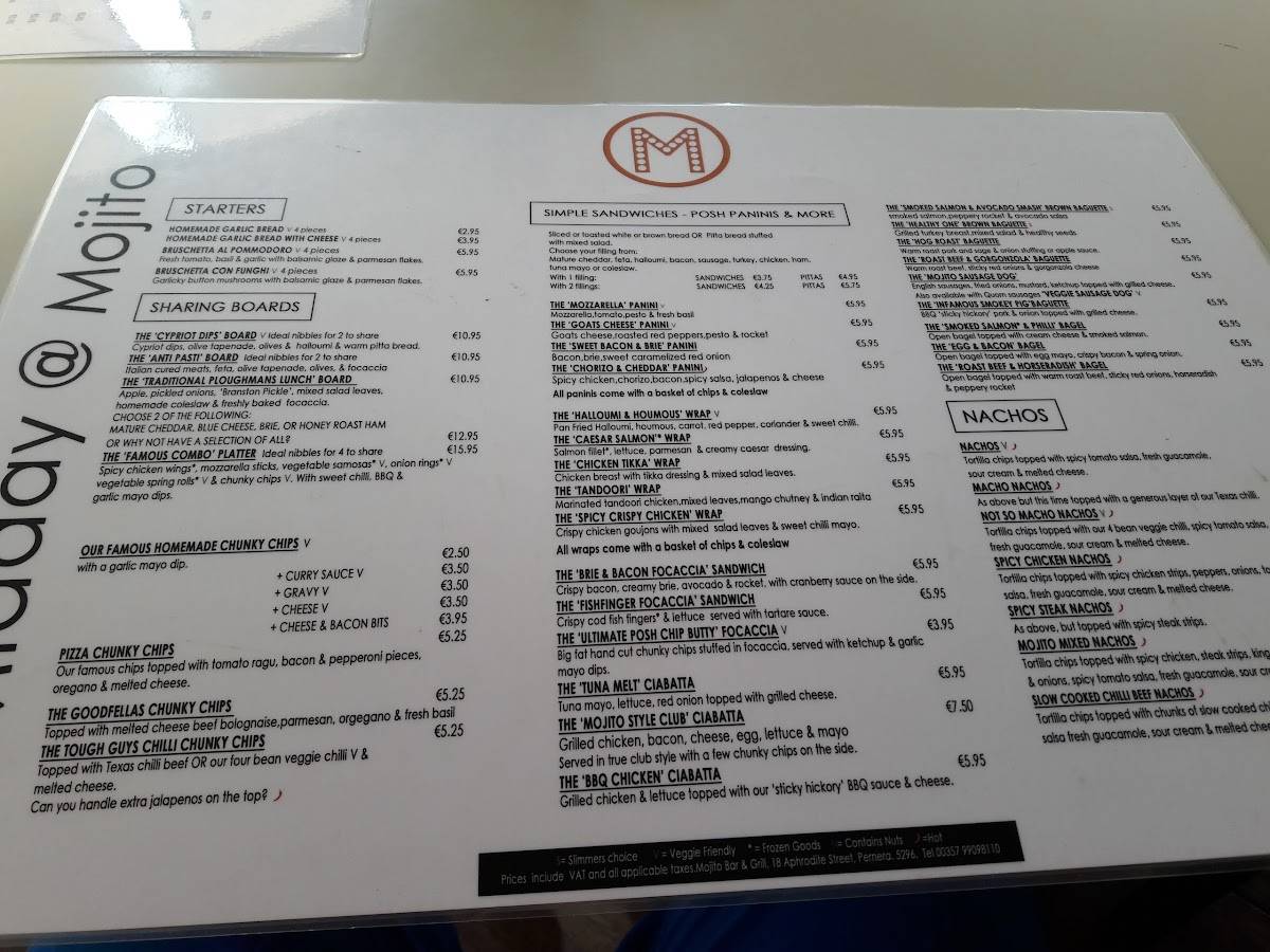 Menu at Mojito Bar & Grill, Pernera, 18 Aphrodite street Pernera Protaras