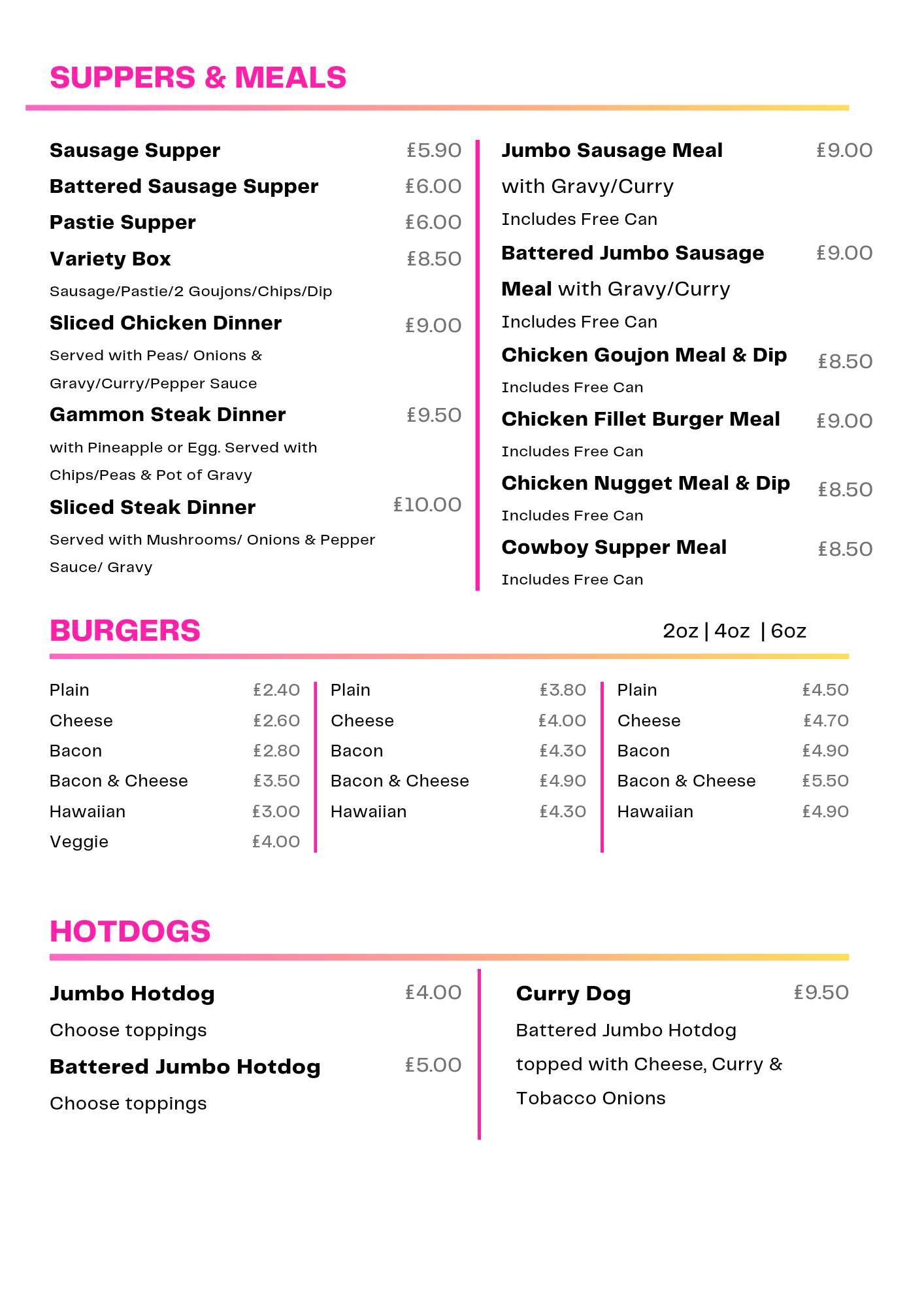 Menu at Molly Malones fast food, Ballymena, 2 Old Crebilly Rd