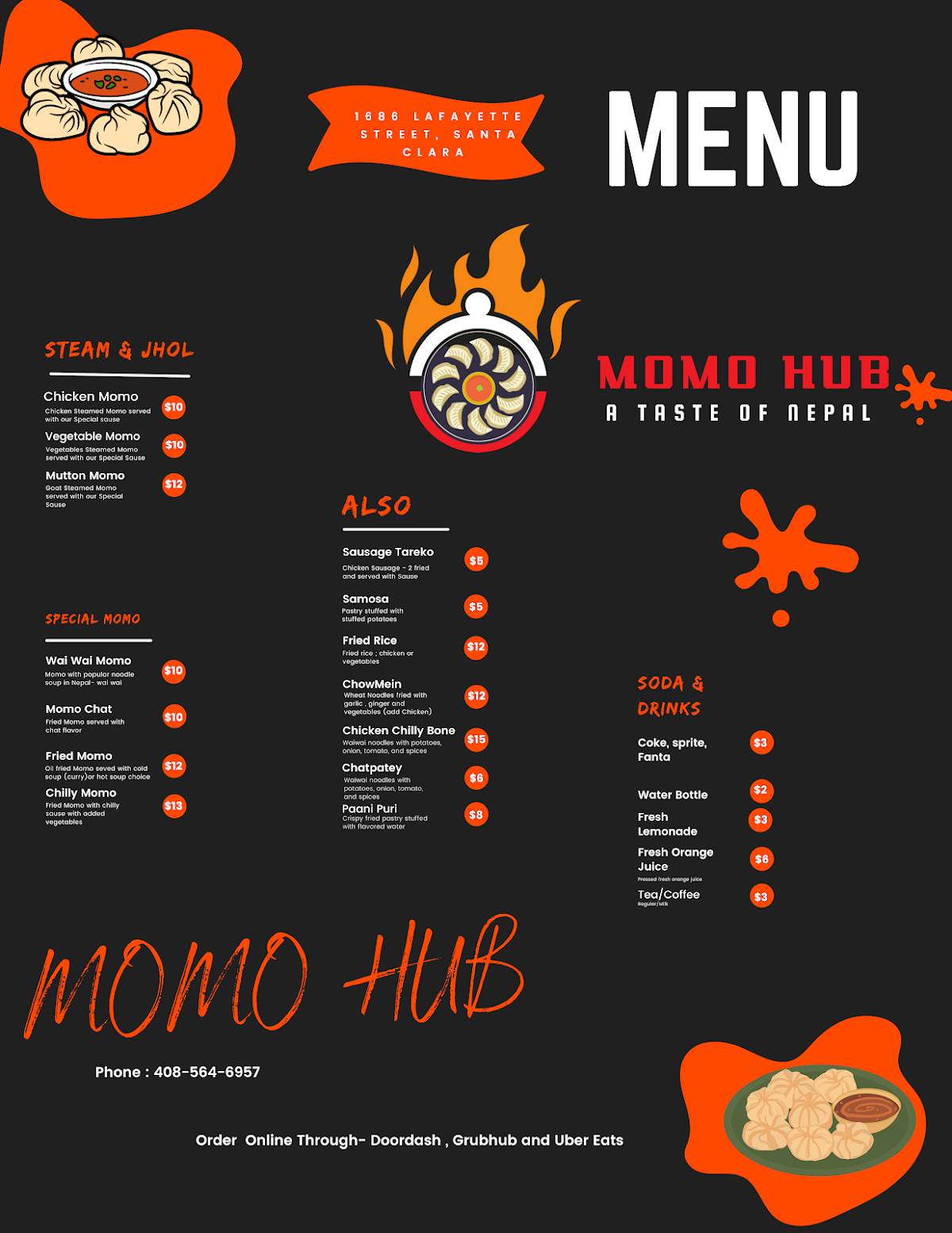 Menu at Momo hub restaurant, Santa Clara