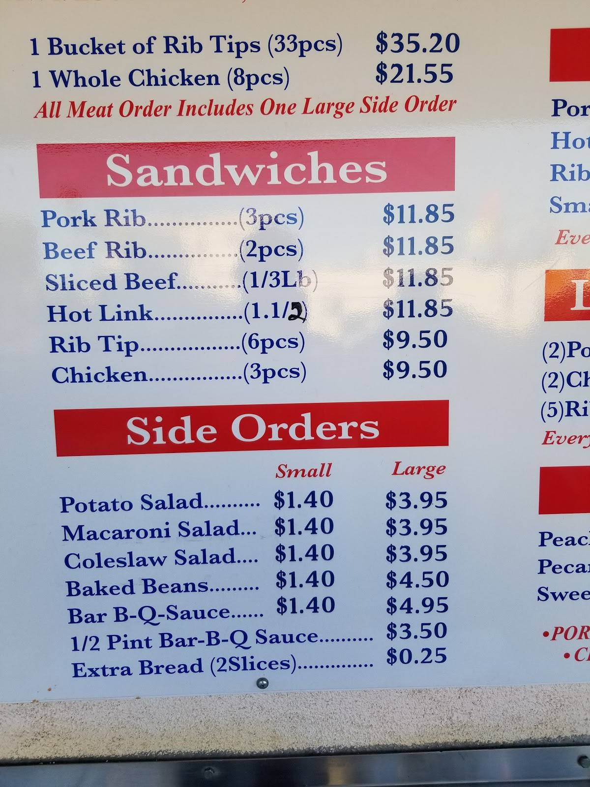 Menu at Mom's Bar-B-Q, Los Angeles