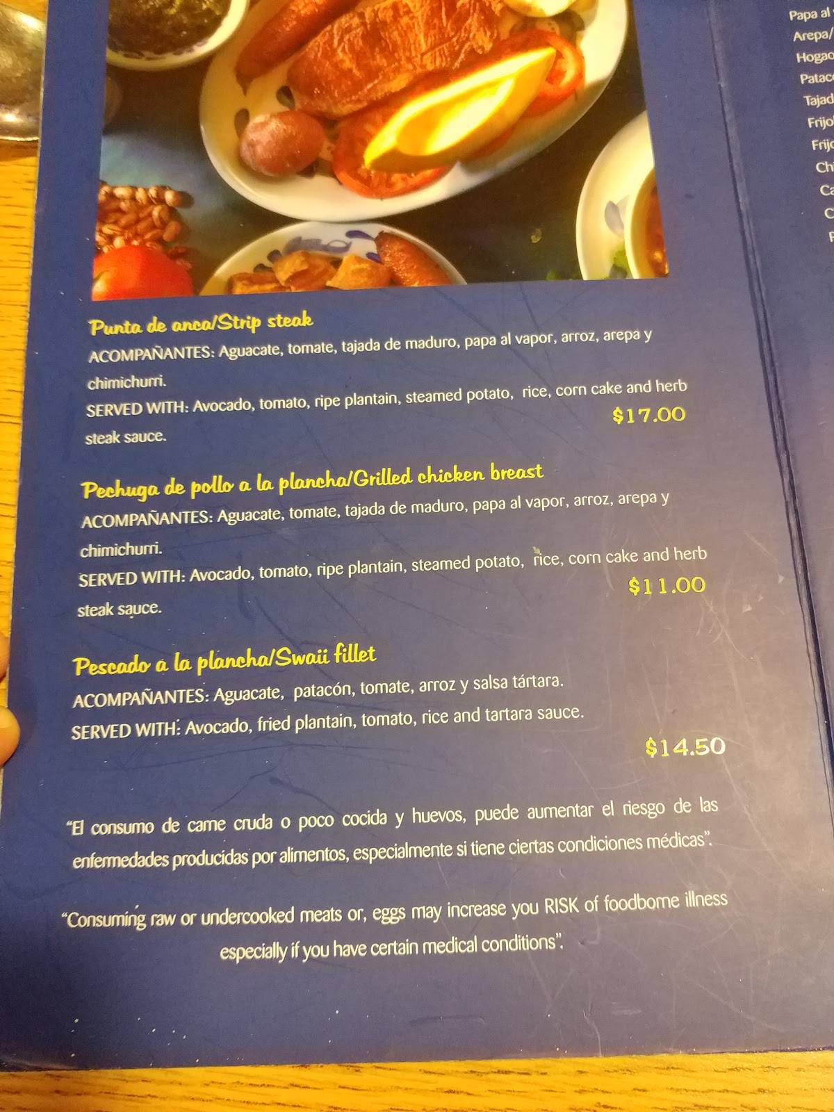 Carta de Mondongo's Restaurante, Doral
