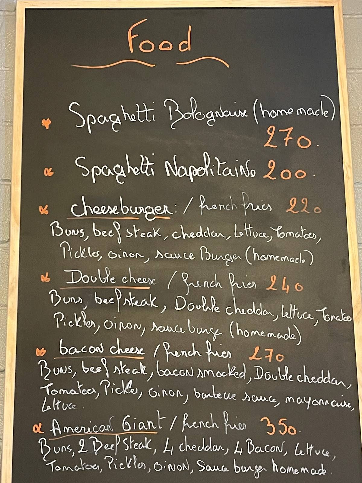 Menu at Monkey Bar, Ko Samui