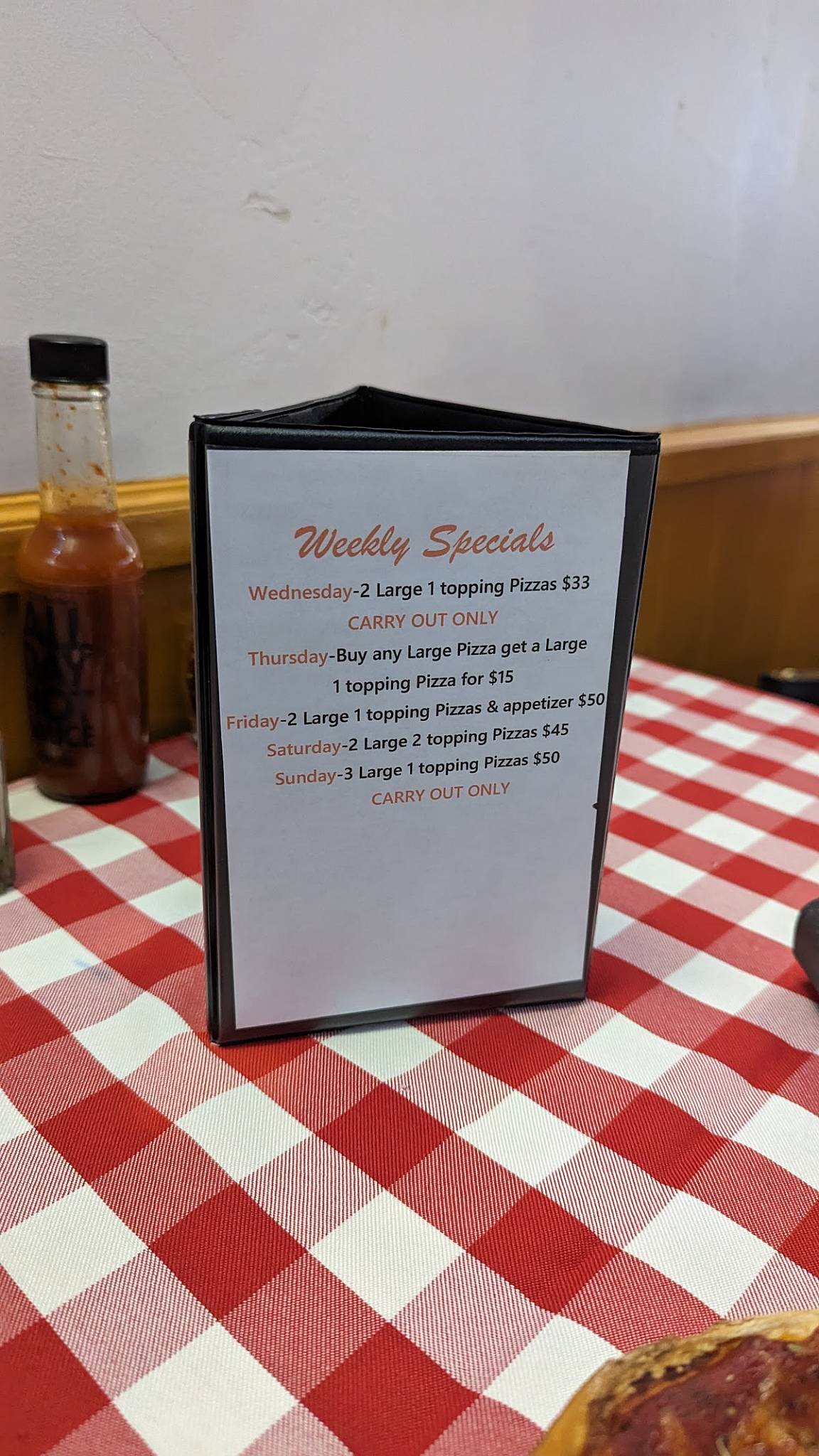 Menu at Monte Bello Pizzeria, Lemay
