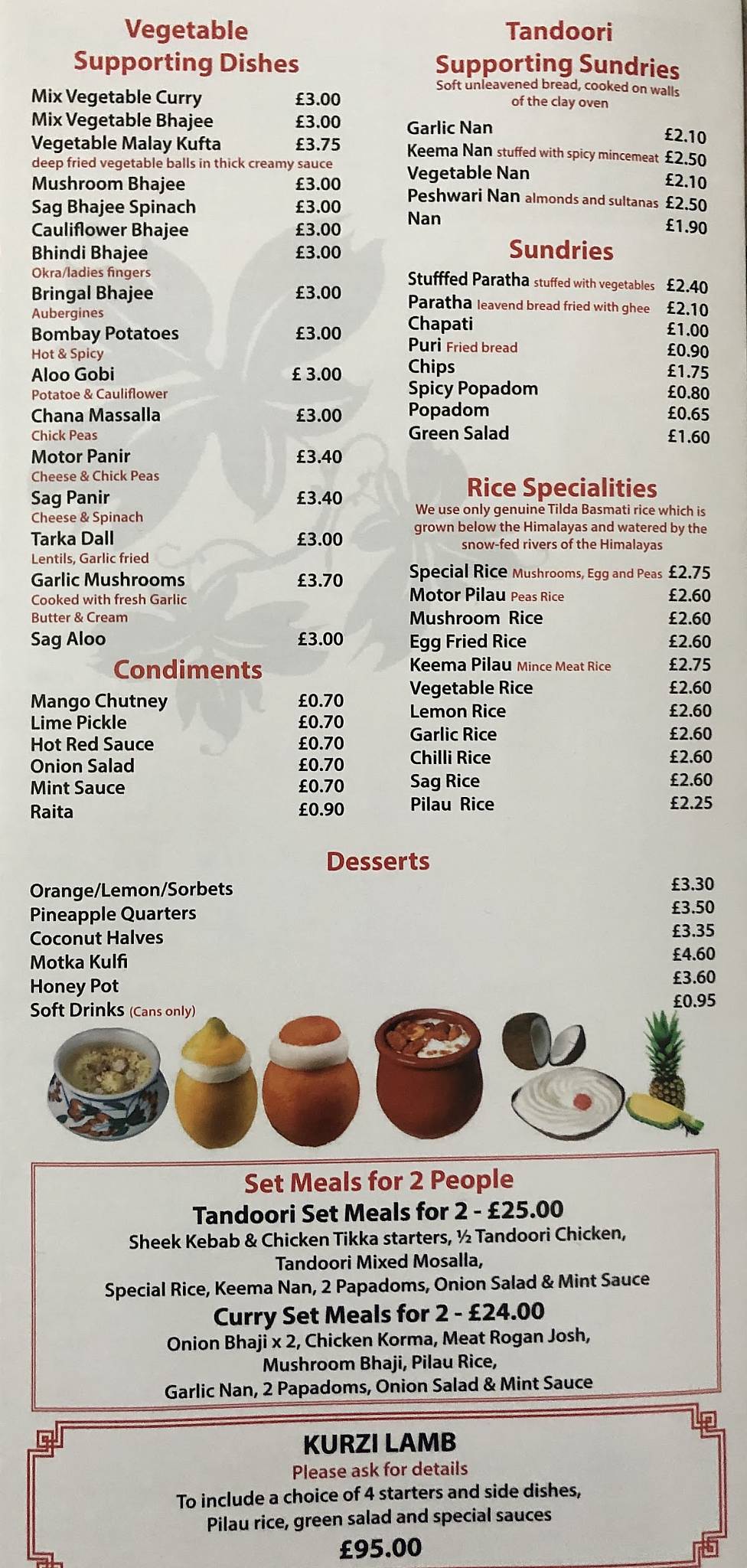 Menu at Moonlight Tandoori restaurant, Hull