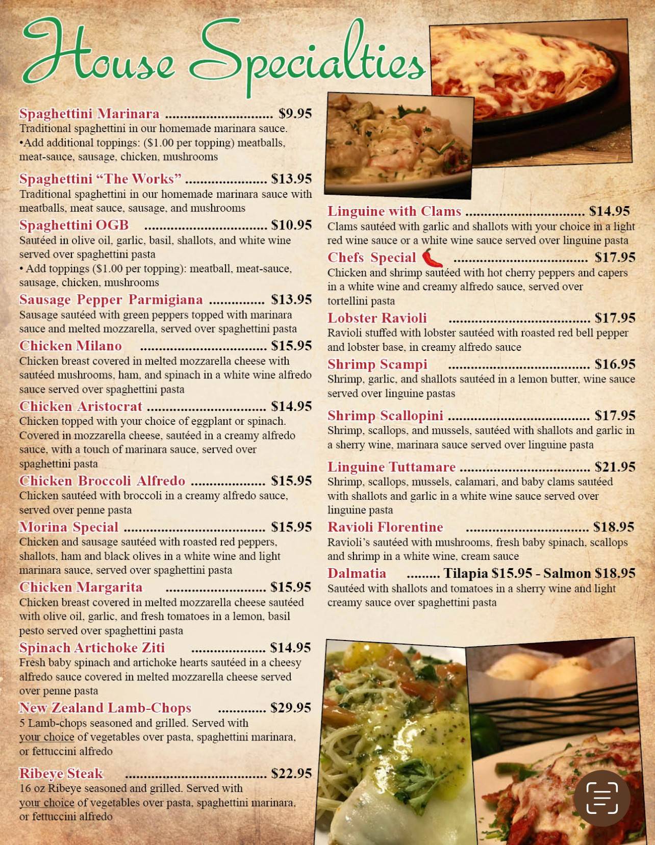 Menu at Morina's Italian Restaurant, Cabot