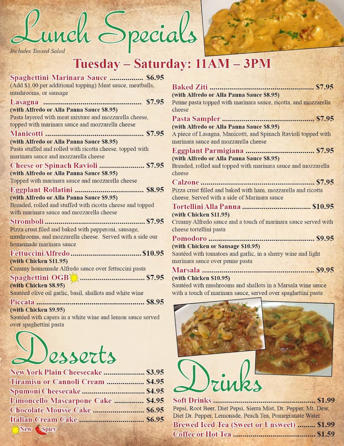 Menu at Morina's Italian Restaurant, Cabot