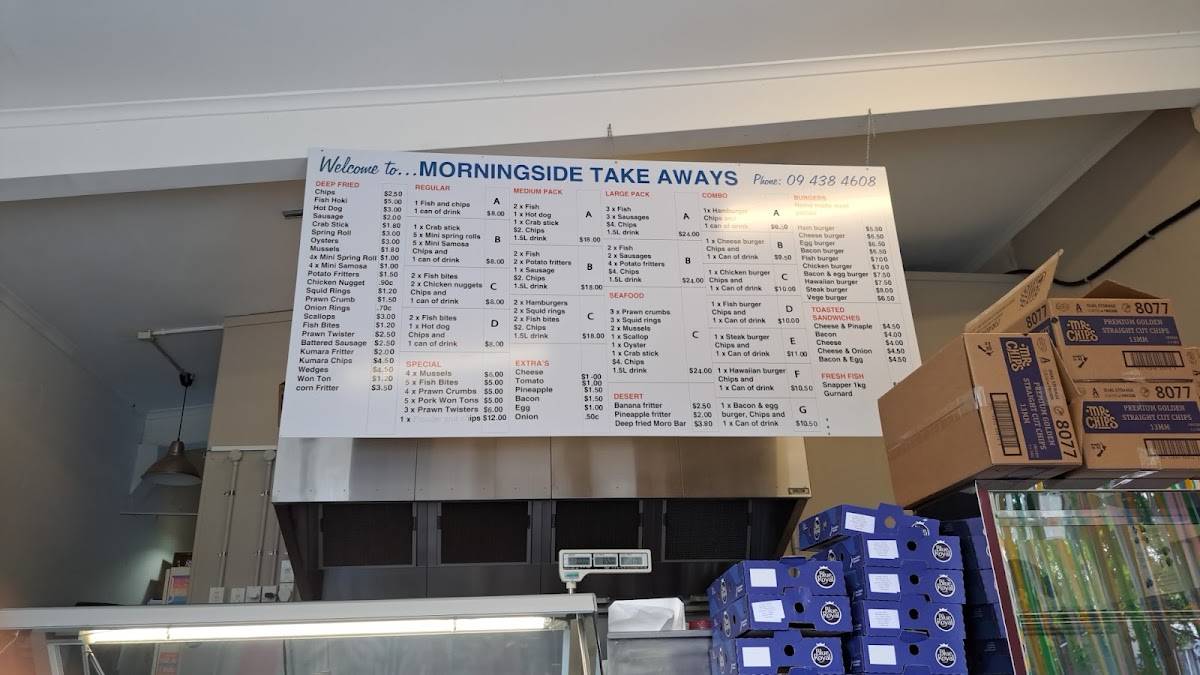 Menu at Morningside Fish&Chips restaurant, Whangarei