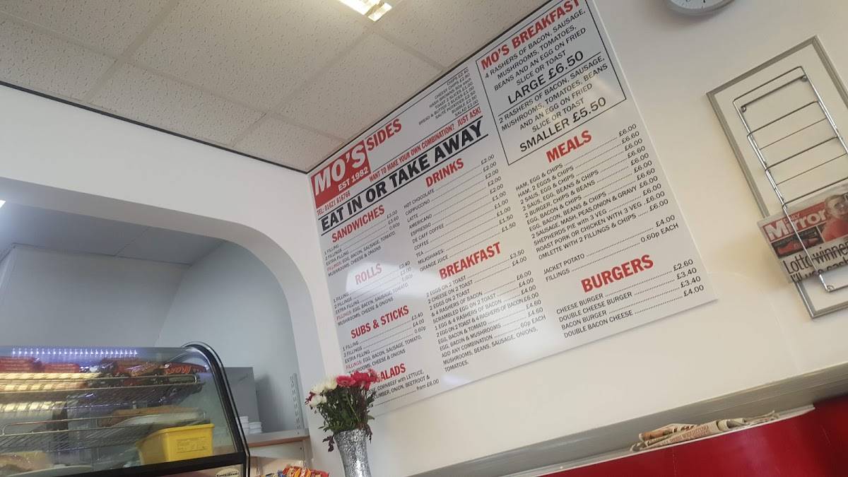 Menu at Mo's Cafe, Tiptree