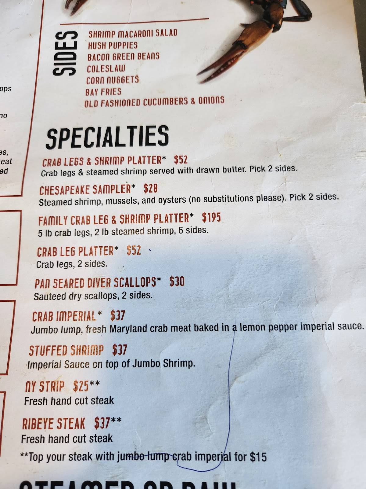 Menu at Mother Shuckers Crab Shack restaurant, Martinsburg