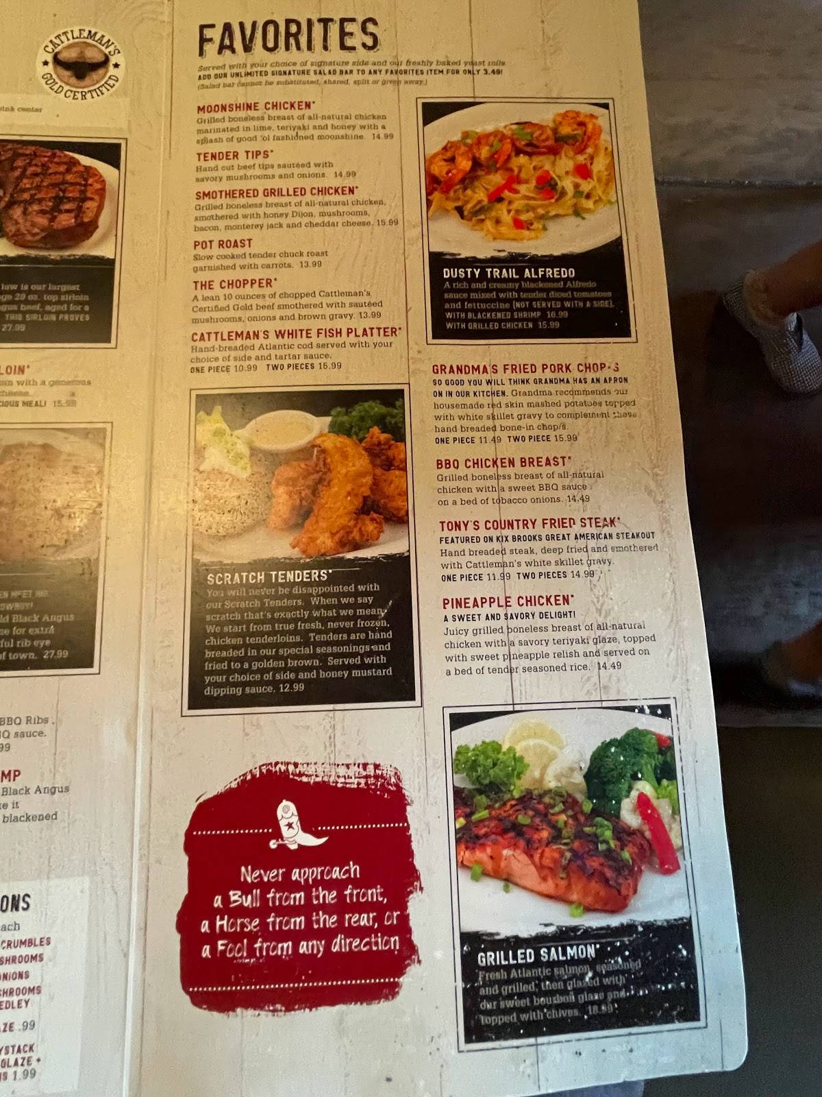 Menu at Cattleman's Roadhouse steakhouse, Mount Sterling
