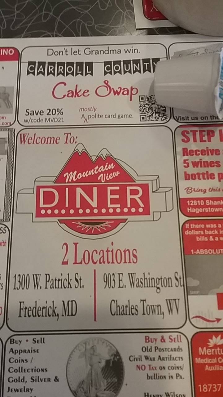 Menu at Mountain View Diner fast food, Frederick
