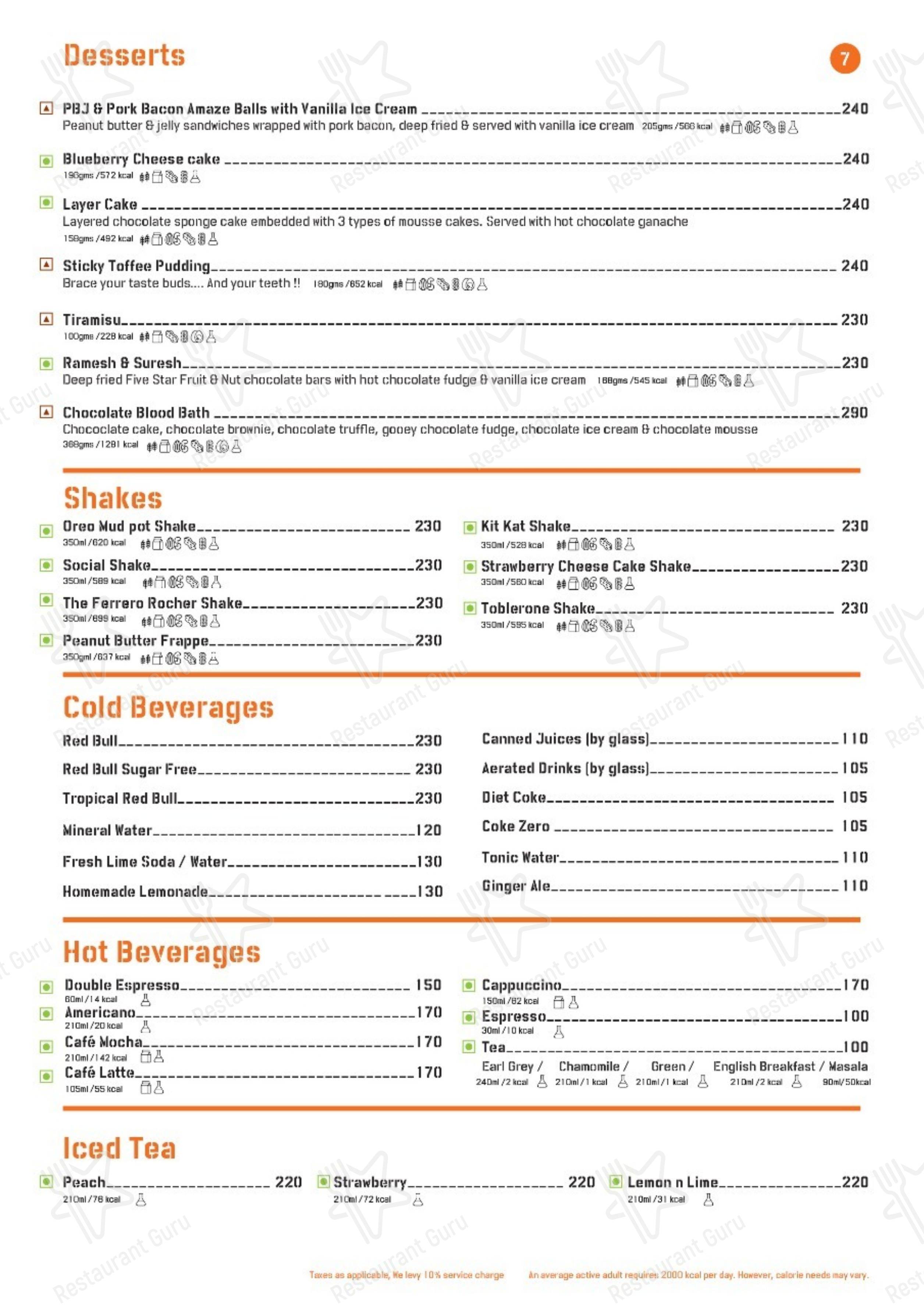 Menu at Dadar Social, Mumbai