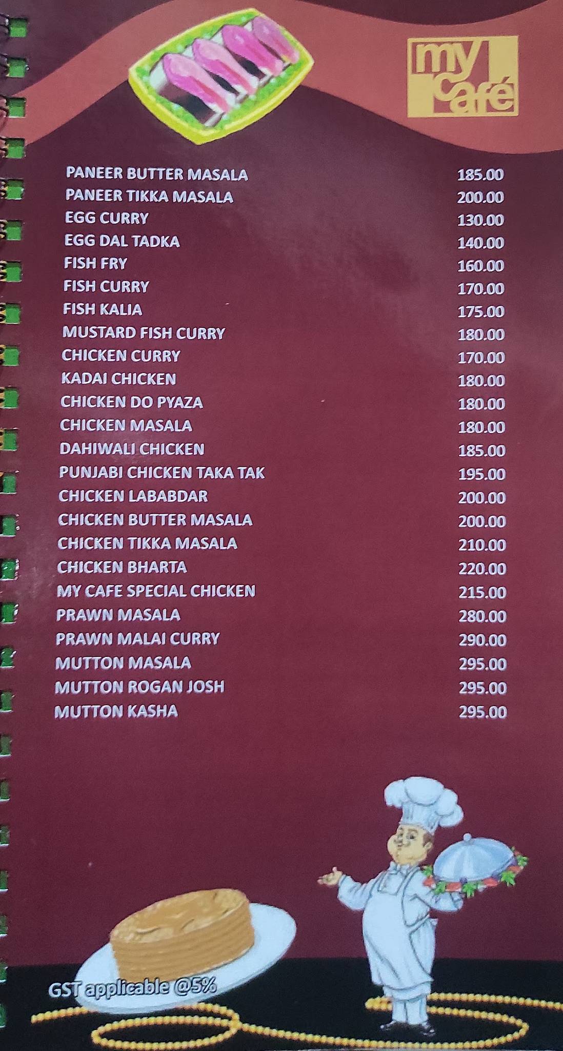 Menu at My Café, Shillong, JW63+Q4F