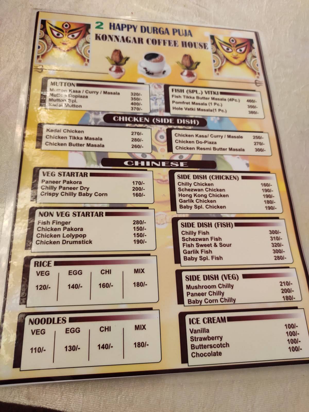 Menu at Konnagar Coffee House, Nabagram Colony, 165