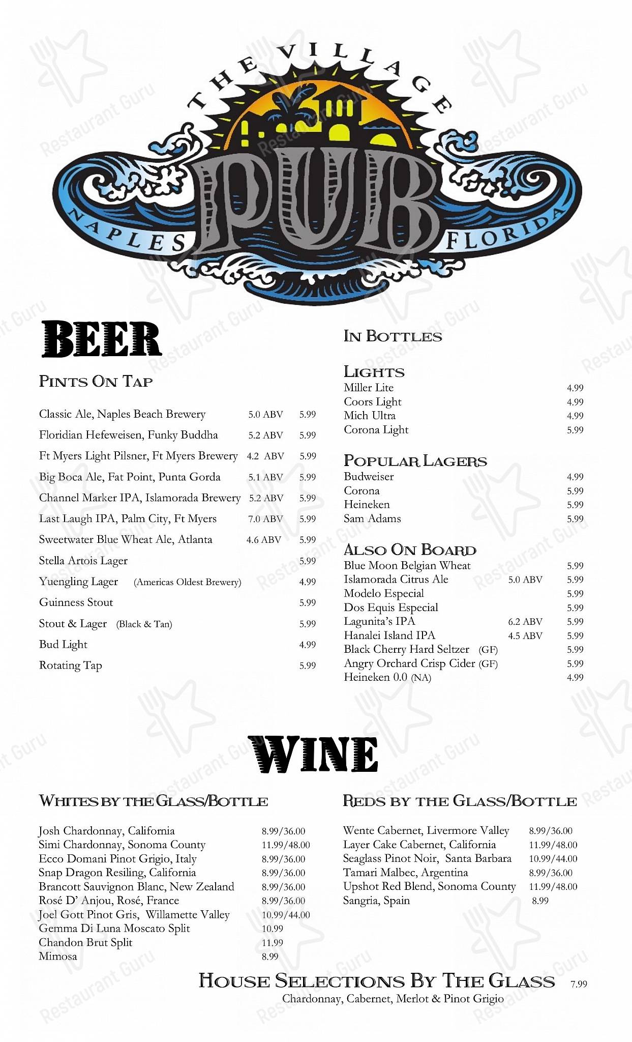 Menu at The Village Pub, Naples, Gulf Shore Blvd N