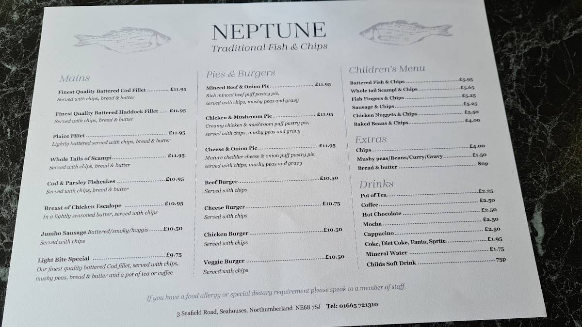 Menu at Neptune Fish Restaurant, Seahouses