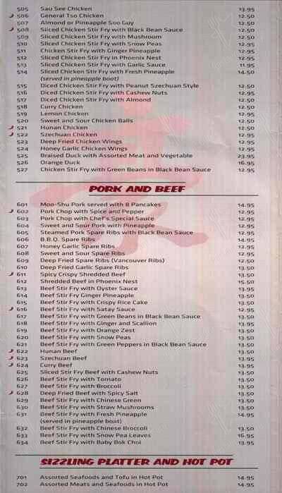 Menu at New Ho King restaurant, Toronto