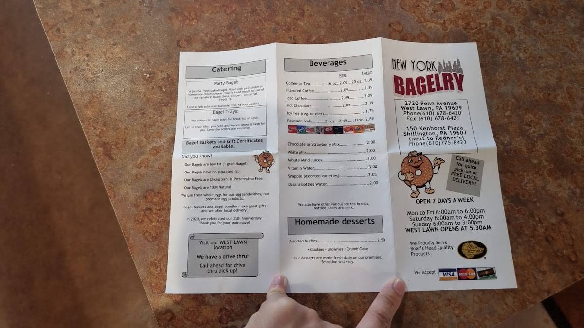 Menu at New York Bagelry restaurant, West Lawn, Penn Ave