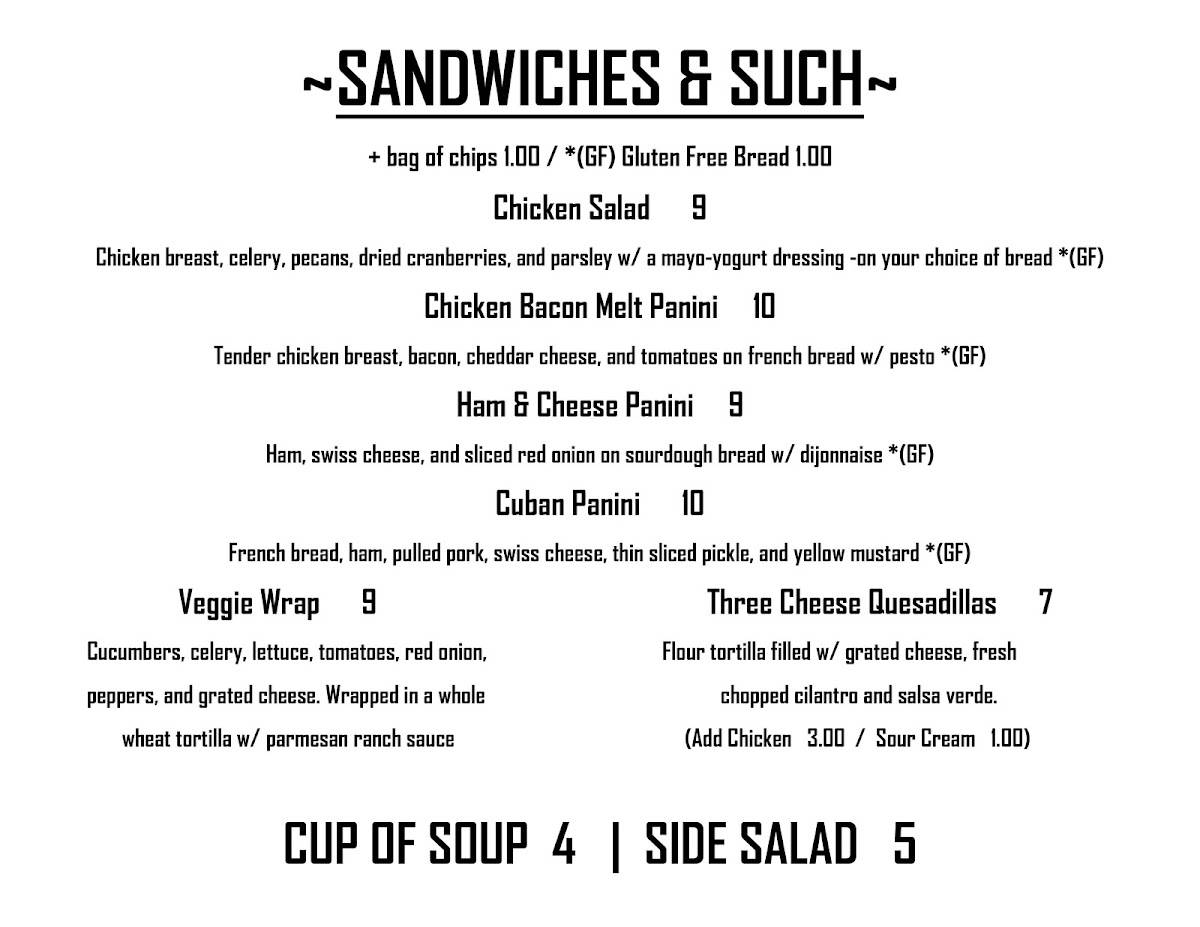 Menu at Nibbles Eatery cafe, Eureka Springs
