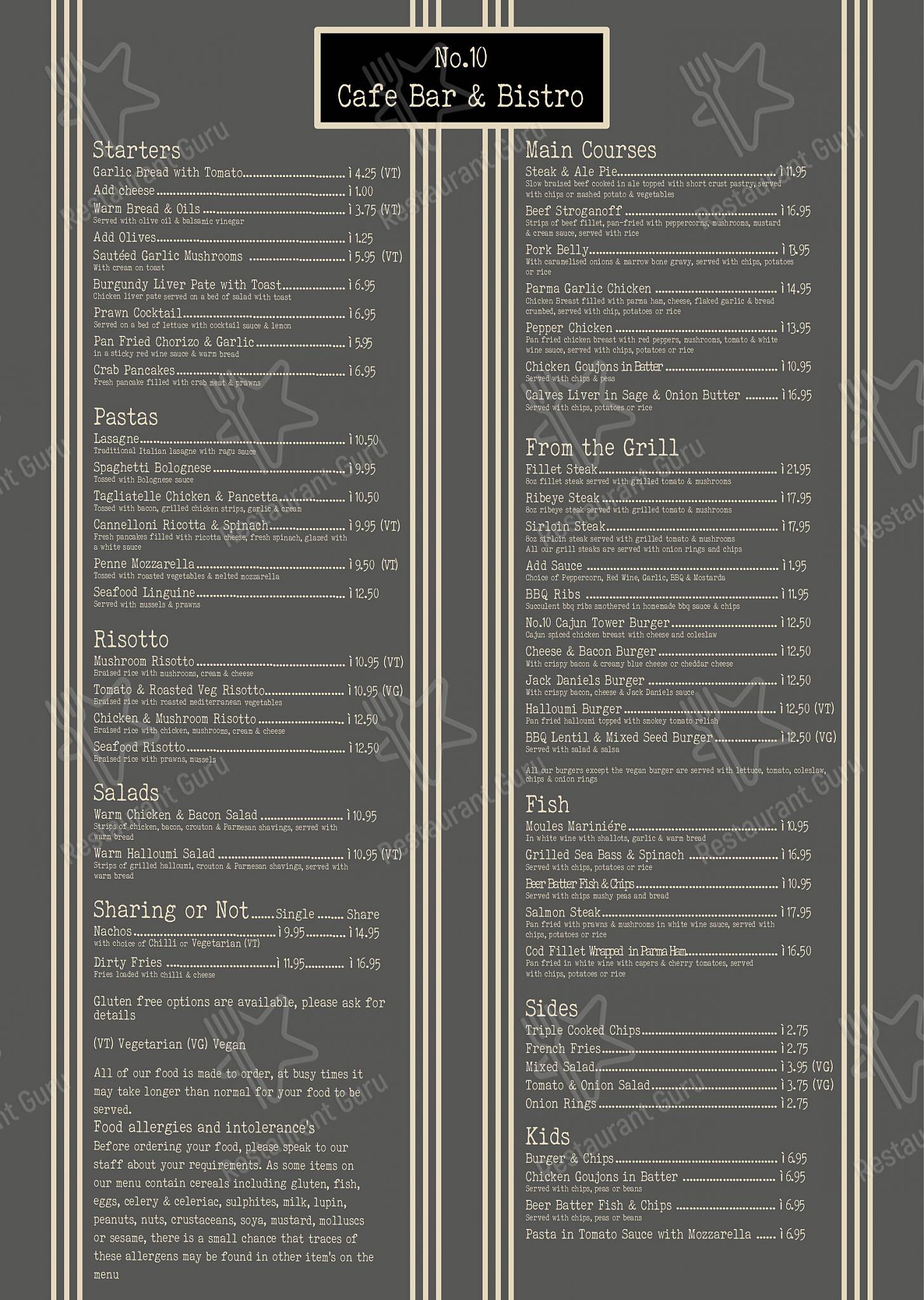 Menu at No. 10 Cafe Bar & Bistro, Stamford Bridge