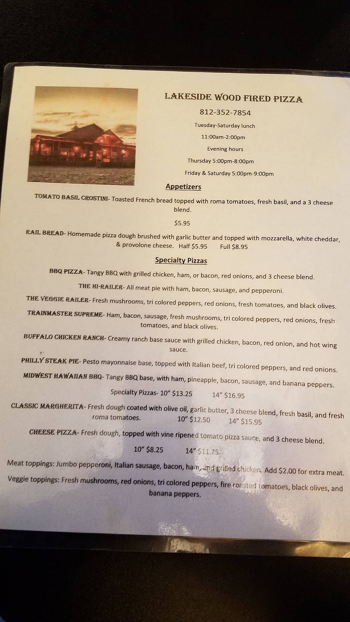 Menu at Lakeside Wood Fire Pizza pizzeria, North Vernon, IN-3