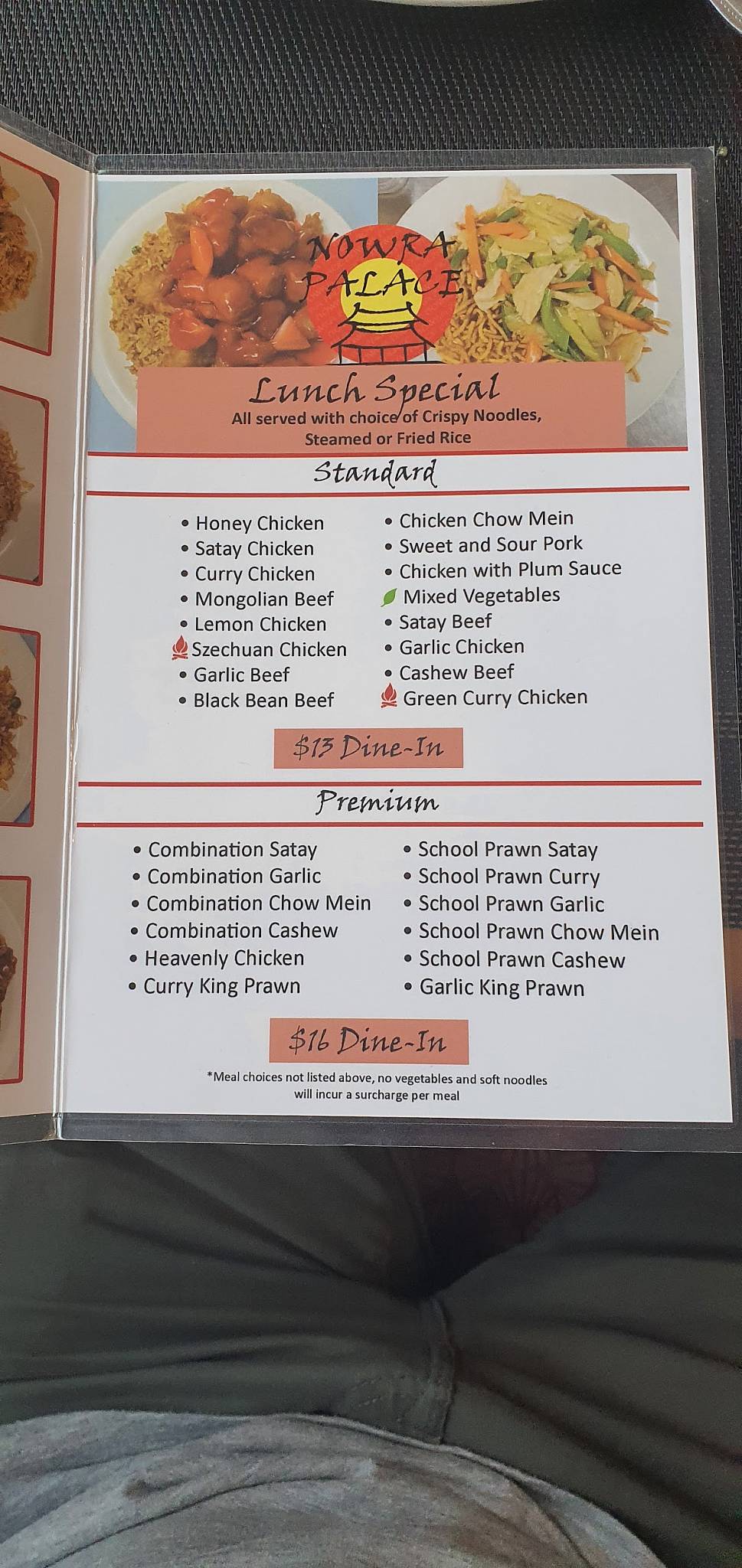 Menu at Nowra Palace Malaysian & Chinese Restaurant, Nowra