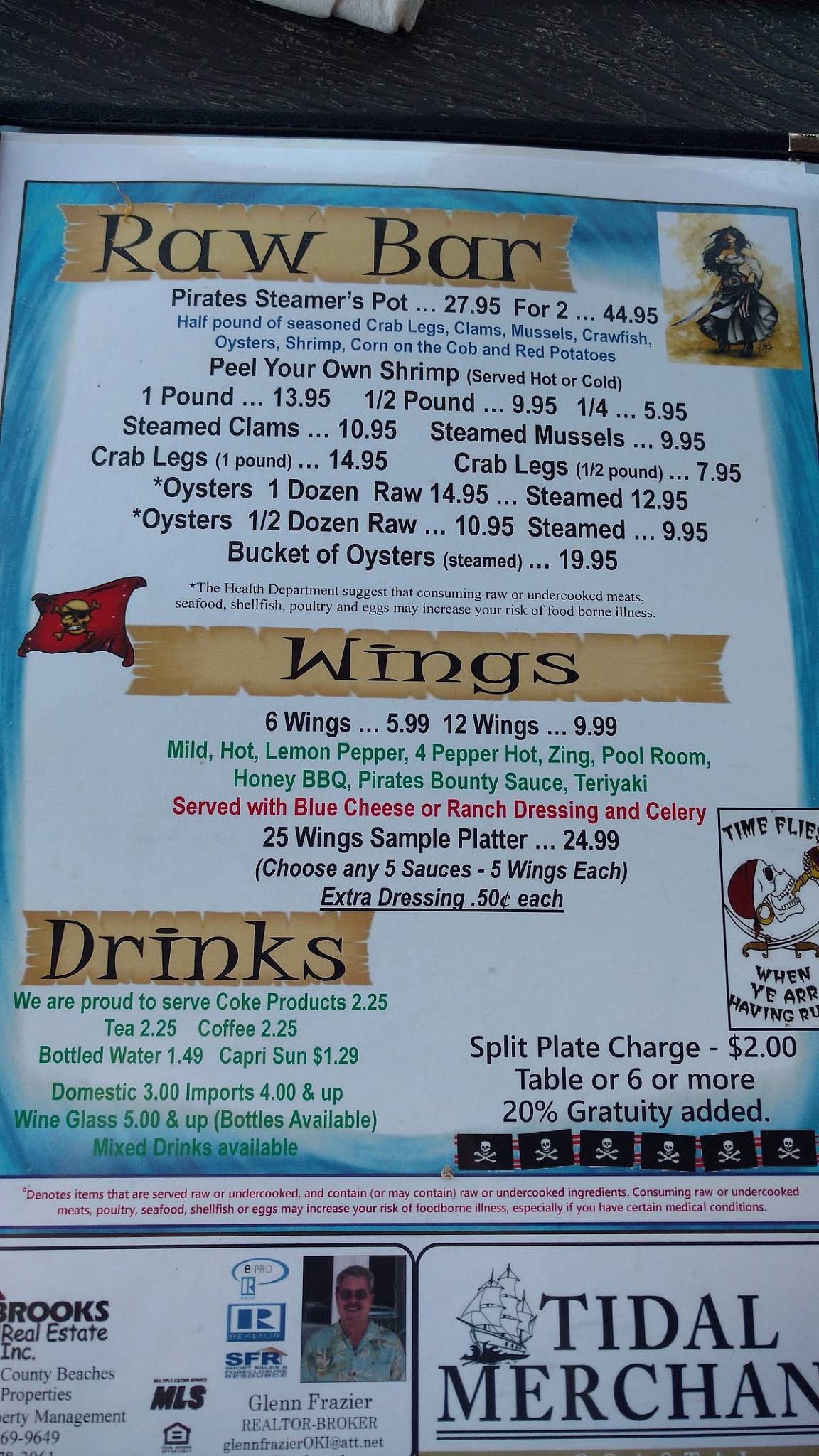 Menu at Pirates Deck pub & bar, Oak Island, E Oak Island Dr