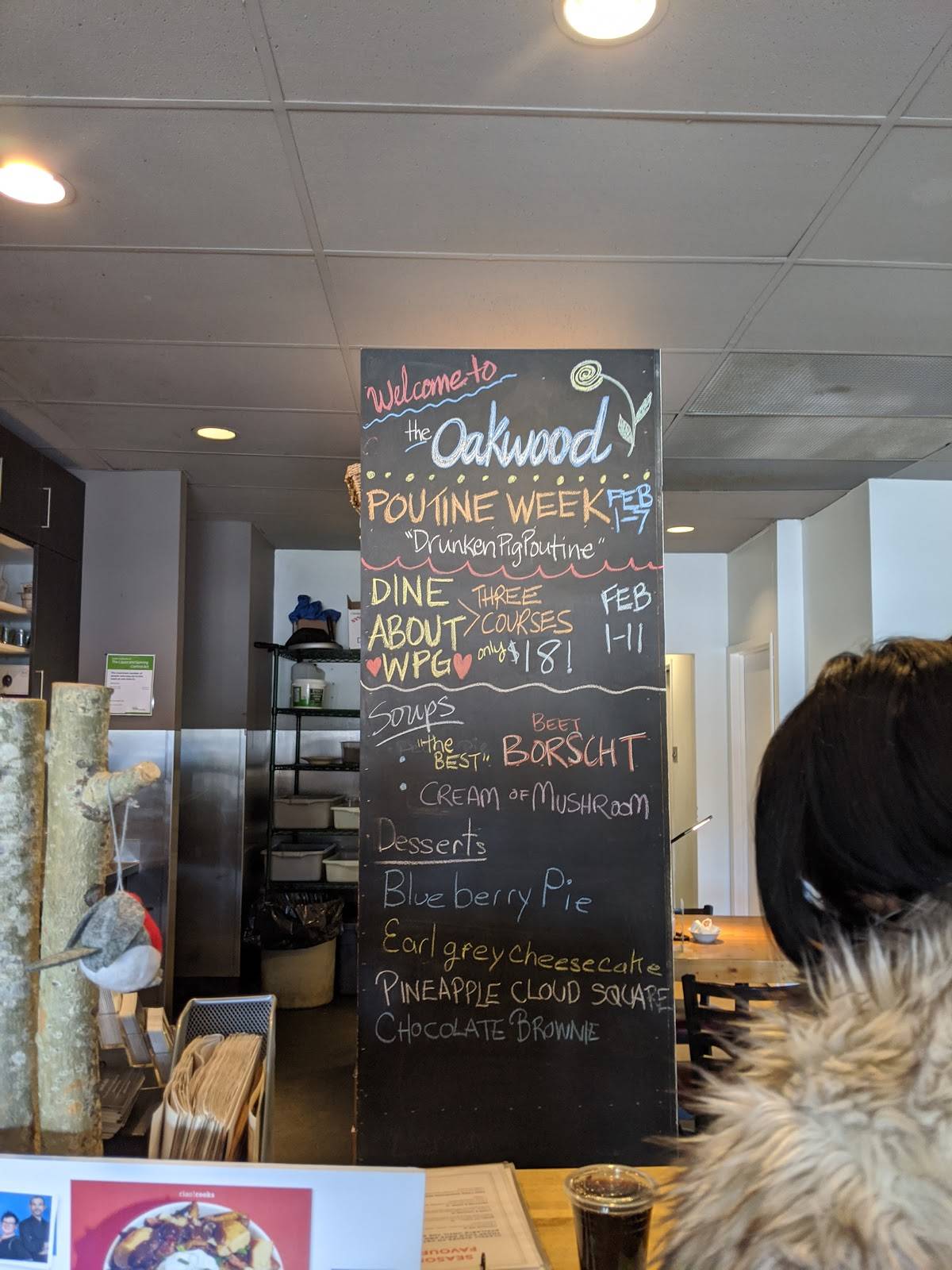 Menu at Oakwood Cafe, Winnipeg